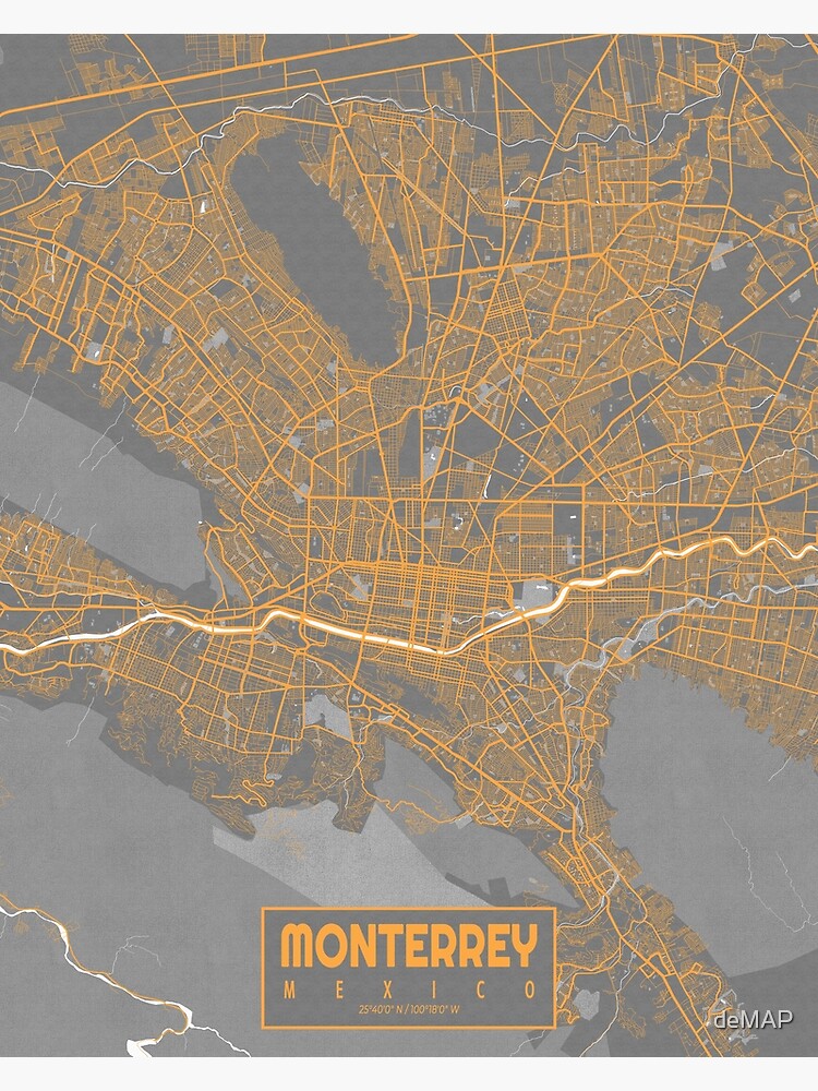 "Monterrey City Map of Nuevo Leon, Mexico - Bauhaus" Canvas Print for ...