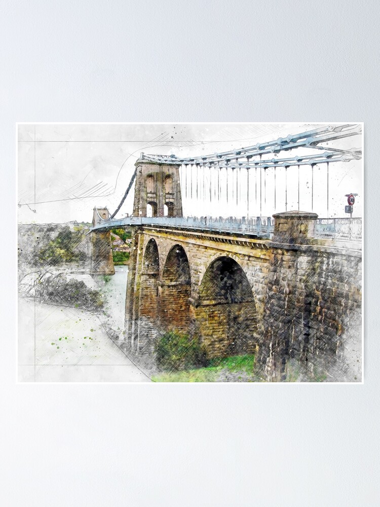 "Menai Bridge in Wales" Poster for Sale by gorfor | Redbubble