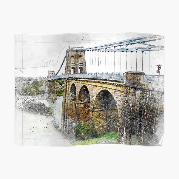"Menai Bridge in Wales" Poster for Sale by gorfor | Redbubble
