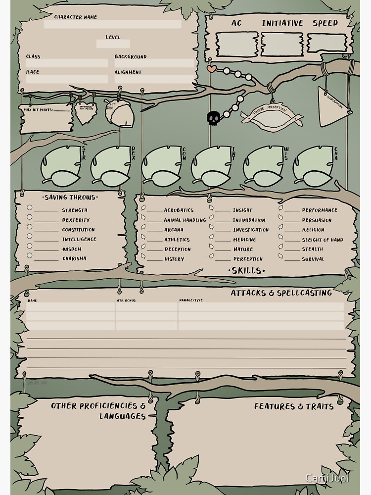 "Character Sheet" Sticker for Sale by CamiJuel | Redbubble