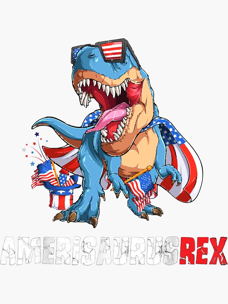 "T Rex Dinosaur 4th of July USA Flag Amerisaurus Rex Kids" Sticker for ...