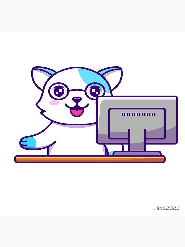 "Cute cat work with computer." Poster for Sale by Hm62022 | Redbubble