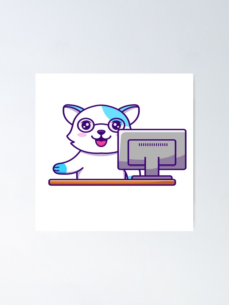 "Cute cat work with computer." Poster for Sale by Hm62022 | Redbubble