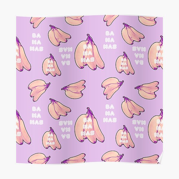"Bunch of bananas ba na nas white text pattern lilac." Poster for Sale ...