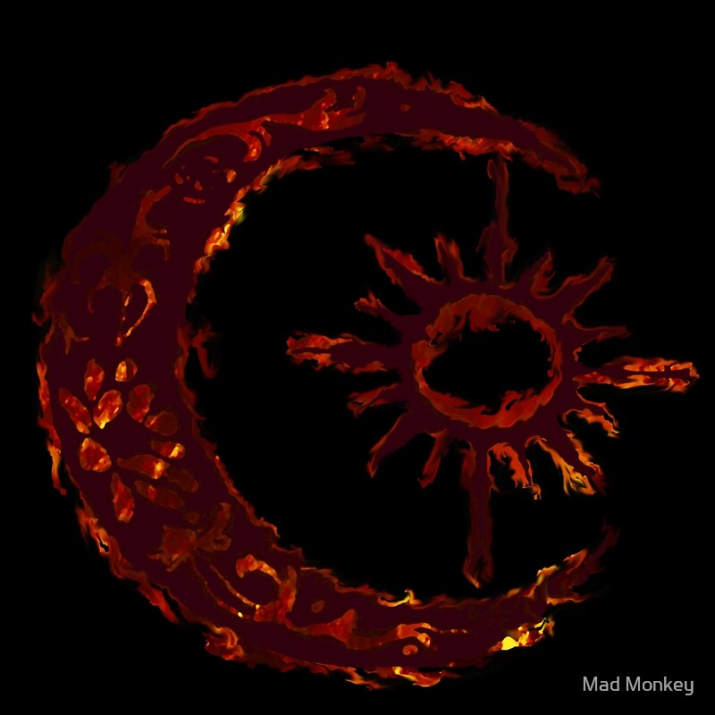 "Fiery Nautical Moon and Compass" by Mad Monkey | Redbubble