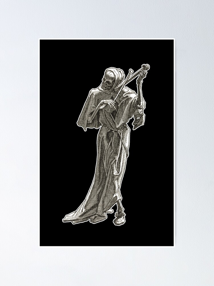 ""Death the Strangler" - vintage woodcut of the Grim Reaper playing a ...