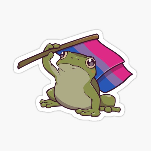 "Bisexual Pride Flag-Holding Frog" Sticker by saltuurn | Redbubble