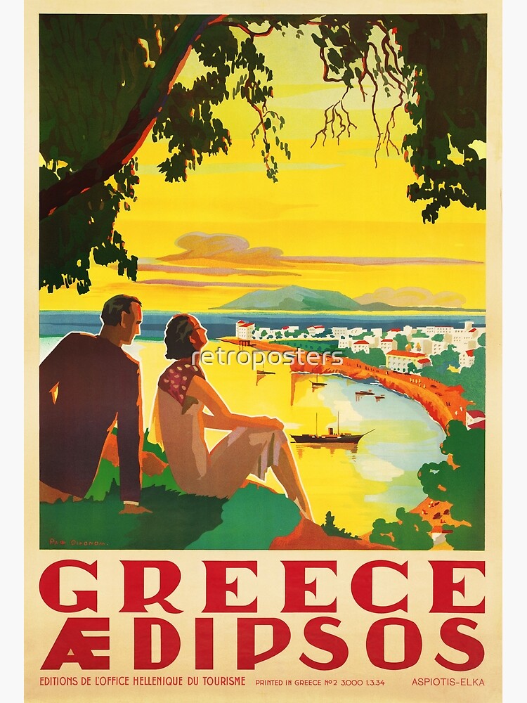 "Visit GREECE AEDIPSOS 1934 Vintage Travel Poster" Poster for Sale by ...