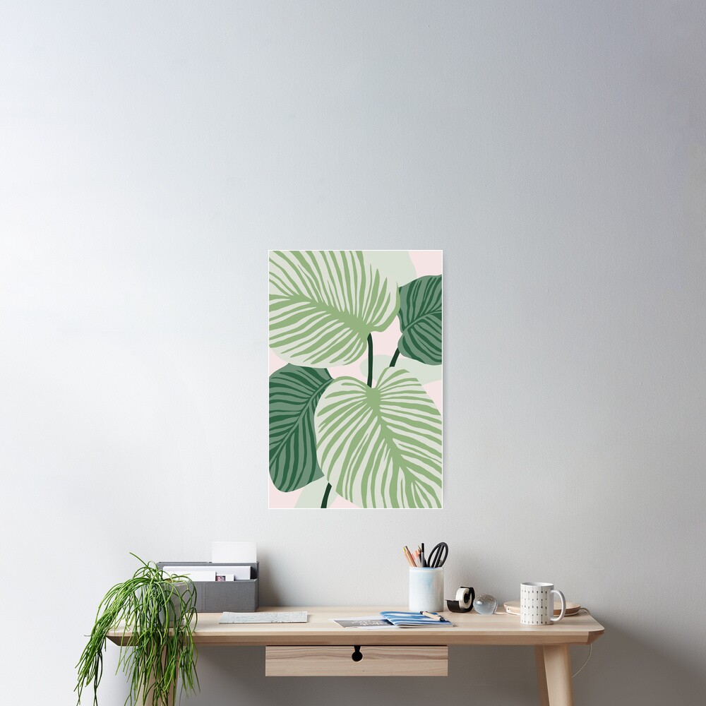 "Tropical leaves detail in green and pink" Poster by Miss-Belle | Redbubble
