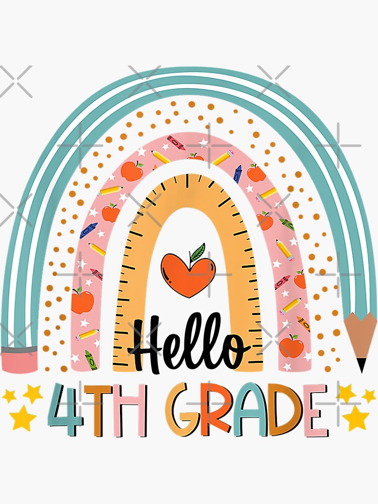 "Rainbow Hello Fourth 4th Grade Teacher First Day Of School T-Shirt ...