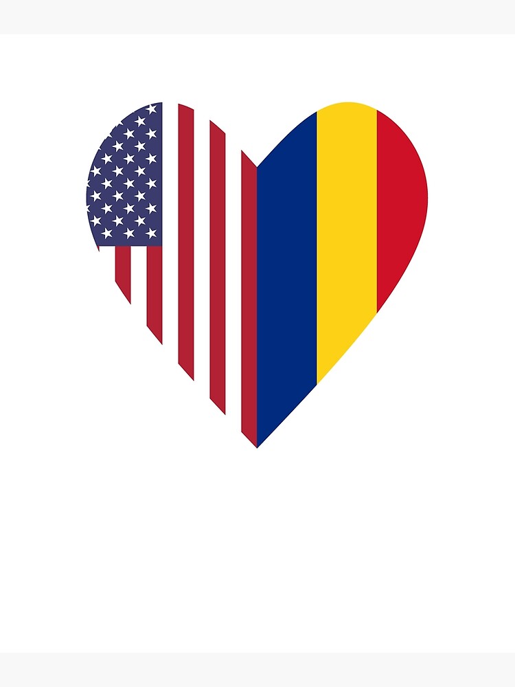 "Half Romania Flag Half USA Flag Love Heart" Art Print for Sale by ...