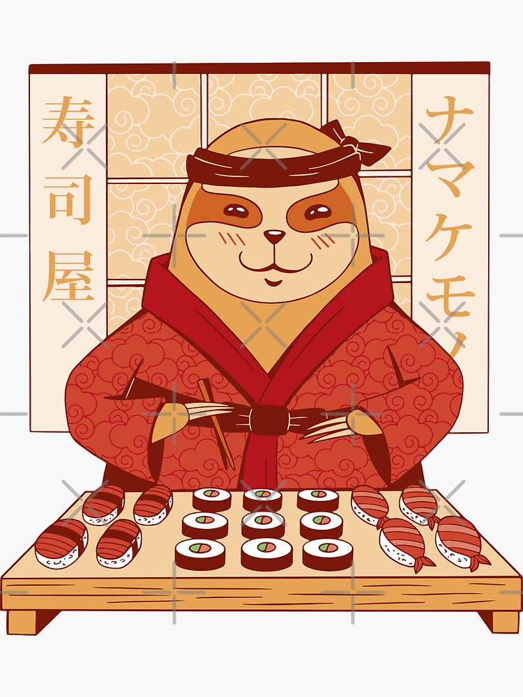 "Kawaii Anime Sloth Vintage Japanese Sushi Lover" Sticker for Sale by ...