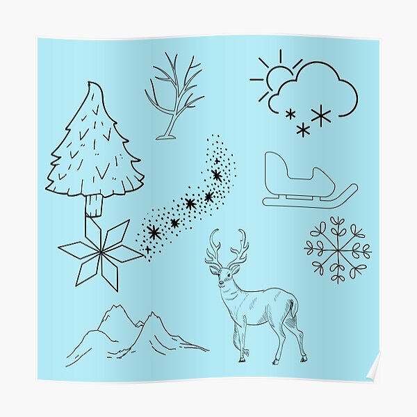 "Winter Scene Line Art" Poster for Sale by DonneeCreations | Redbubble
