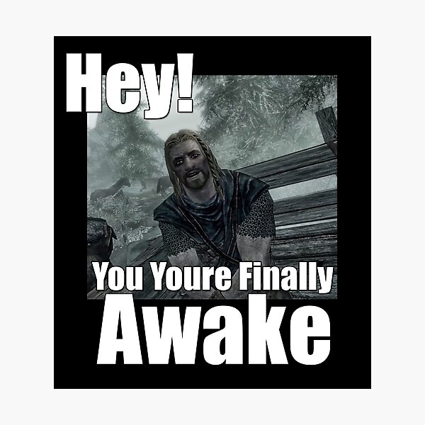 "Hey You Youre Finally Awake Skyrim funny Meme" Photographic Print for ...