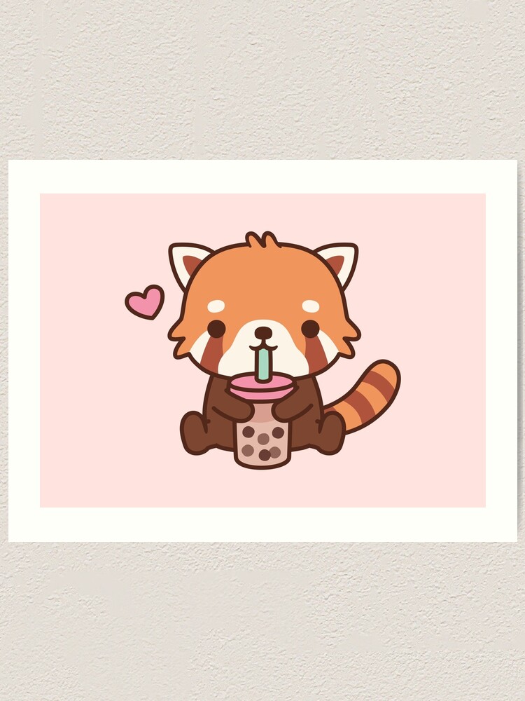 "Cute Little Red Panda Loves Bubble Tea" Art Print for Sale by ...