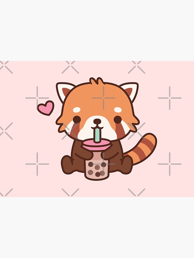 "Cute Little Red Panda Loves Bubble Tea" Art Print for Sale by ...
