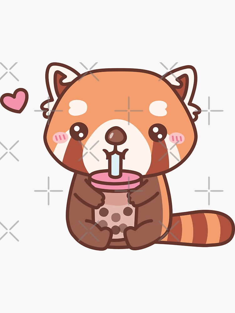 "Cute Red Panda Loves Drinking Bubble Tea" Sticker for Sale by ...