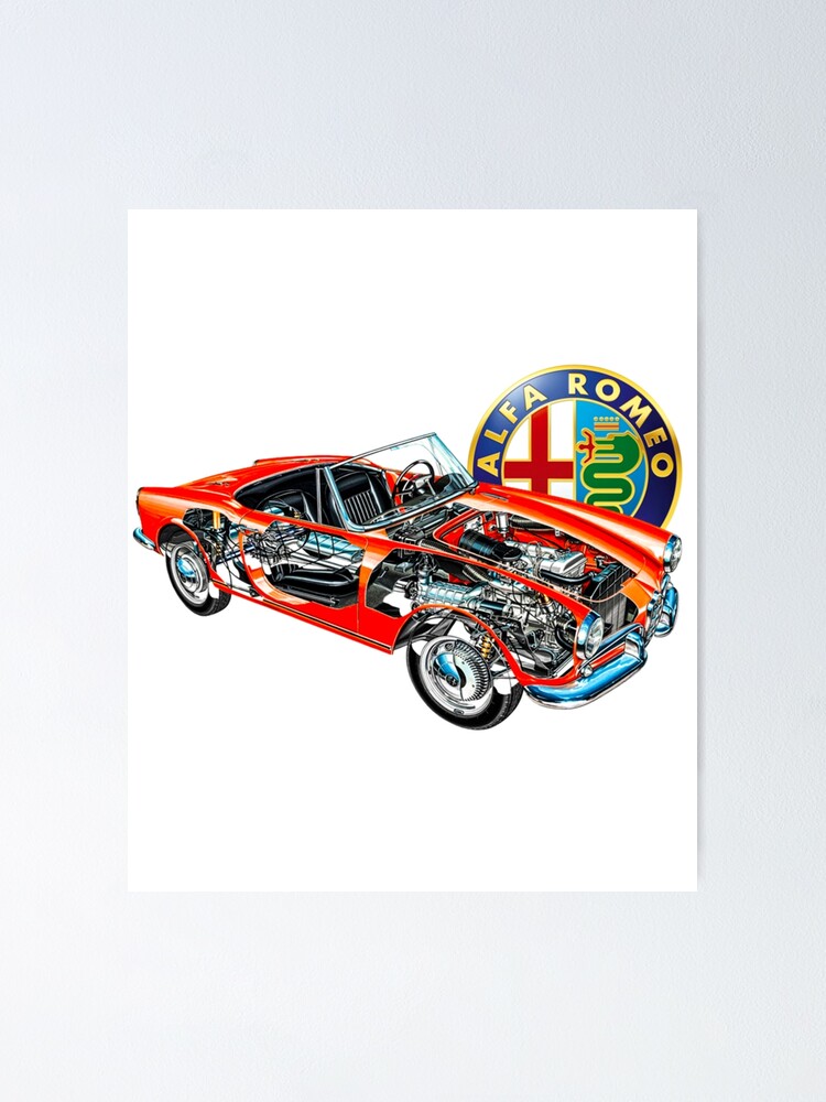 "Italian red sport 2 door car Giulietta Spider. Cutaway car art ...