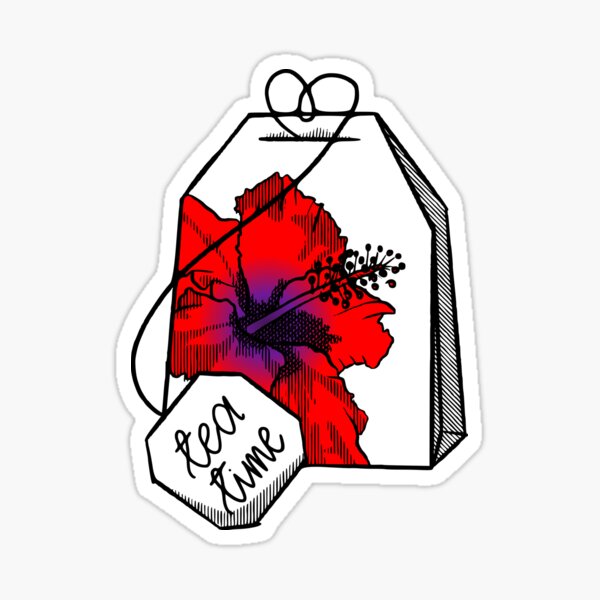 " Tea time & red hibiscus" Sticker for Sale by Grellx | Redbubble