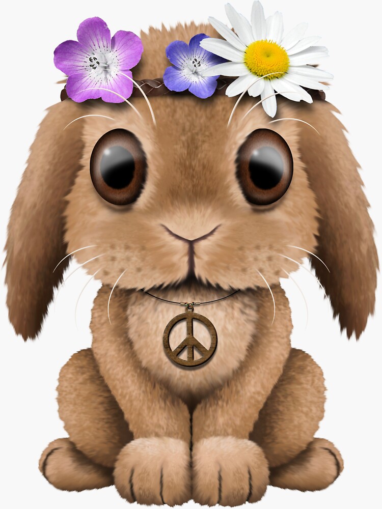 "Cute Baby Bunny Hippie on Pink" Sticker for Sale by JeffBartels ...