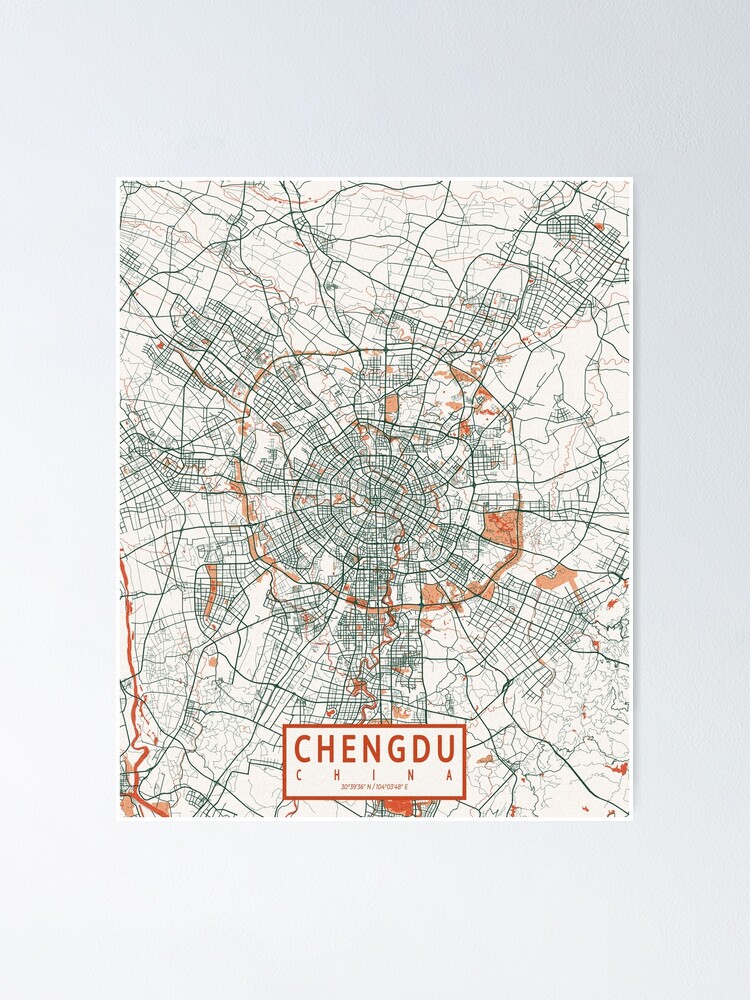 "Chengdu City Map of Sichuan, China - Bohemian" Poster for Sale by ...