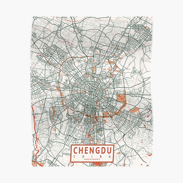 "Chengdu City Map of Sichuan, China - Bohemian" Poster for Sale by ...