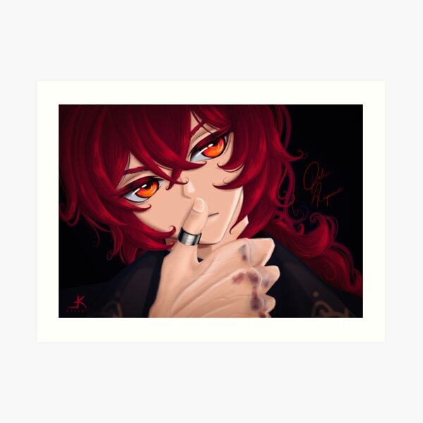 "Diluc - Genshin Impact (black background)" Art Print for Sale by ...
