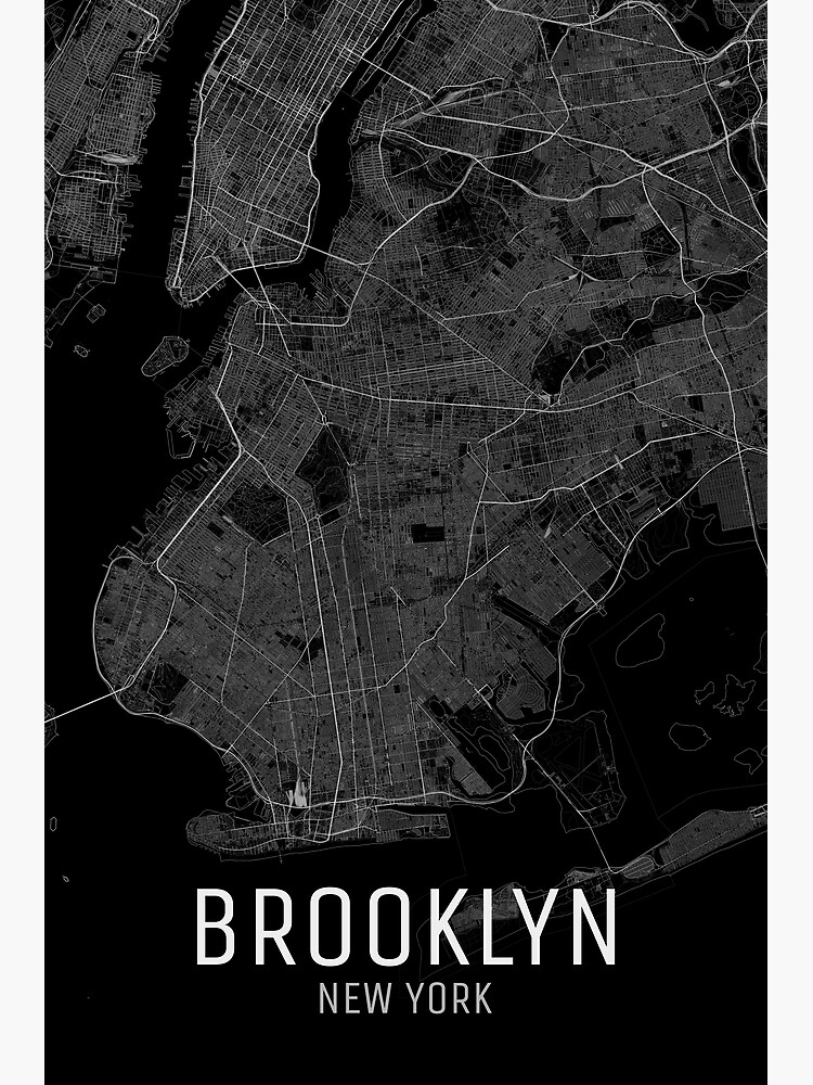 Detailed City Map of Brooklyn, New York, Dark Version Premium Matte ...
