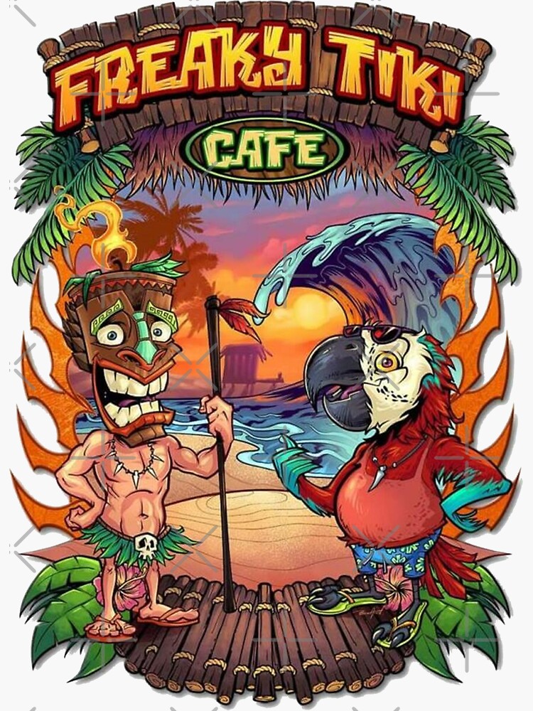 "Freaky Tiki Cafe T-Shirt" Sticker for Sale by iratsaimaseshop | Redbubble