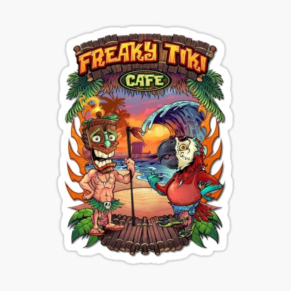 "Freaky Tiki Cafe T-Shirt" Sticker for Sale by iratsaimaseshop | Redbubble