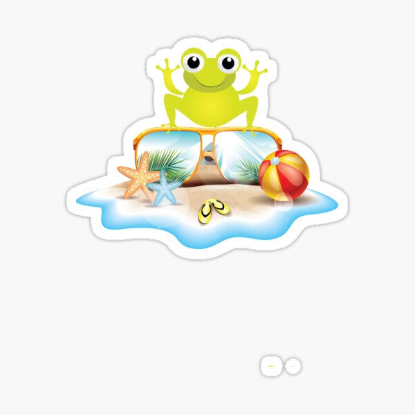 "Frog at the Beach cute summer vacation loading (color)" Sticker for ...
