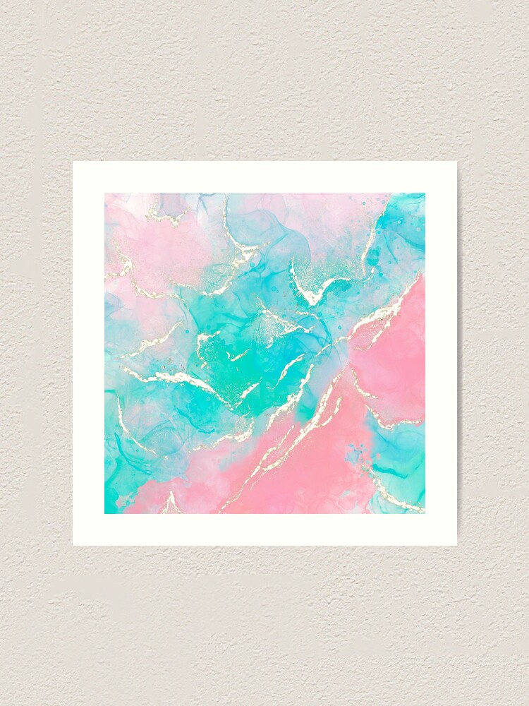 Lámina artística «Patrón de mármol rosa y turquesa con detalles en ...
