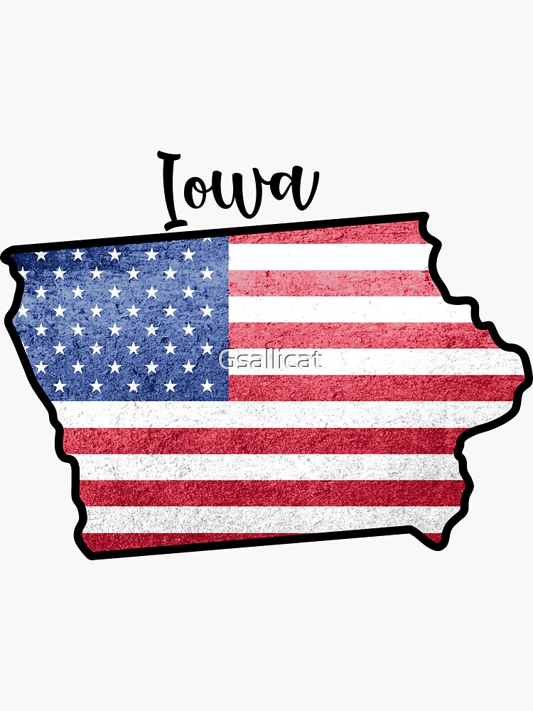 "Iowa State Outline with Patriotic USA American Flag" Sticker for Sale ...