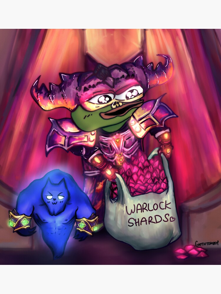 Pegatina «Pepe the Frog Warlock de Warcraft, con sus Soul Shards y Void ...