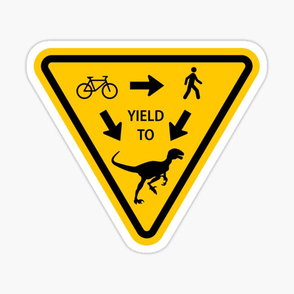 "Dinosaur Yield Sign" Sticker for Sale by Clusterfudge | Redbubble