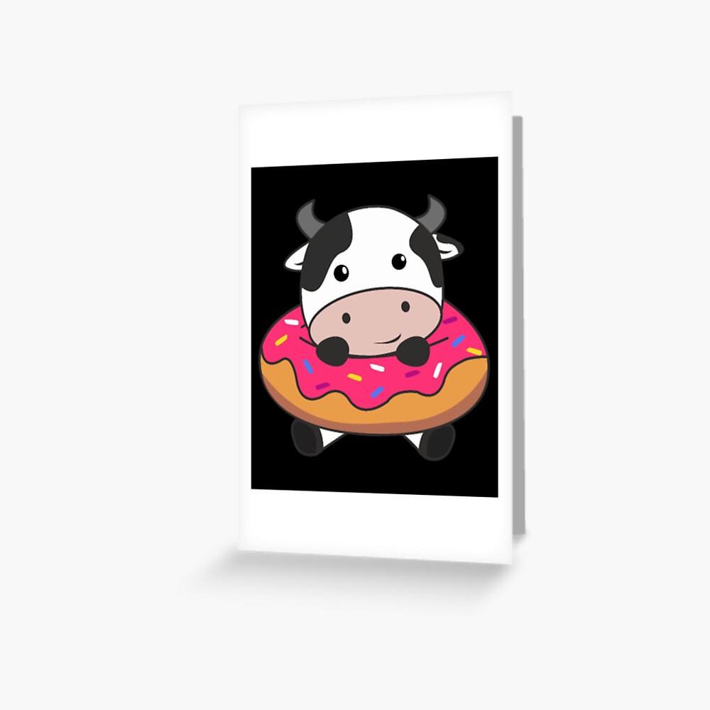 "Cow Farm Animal In Donut Kawaii Cows Donuts" Greeting Card by ...