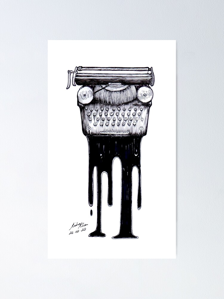 "Bleeding Typewriter | Typewriter Illustration | Pen and Ink | Ink ...