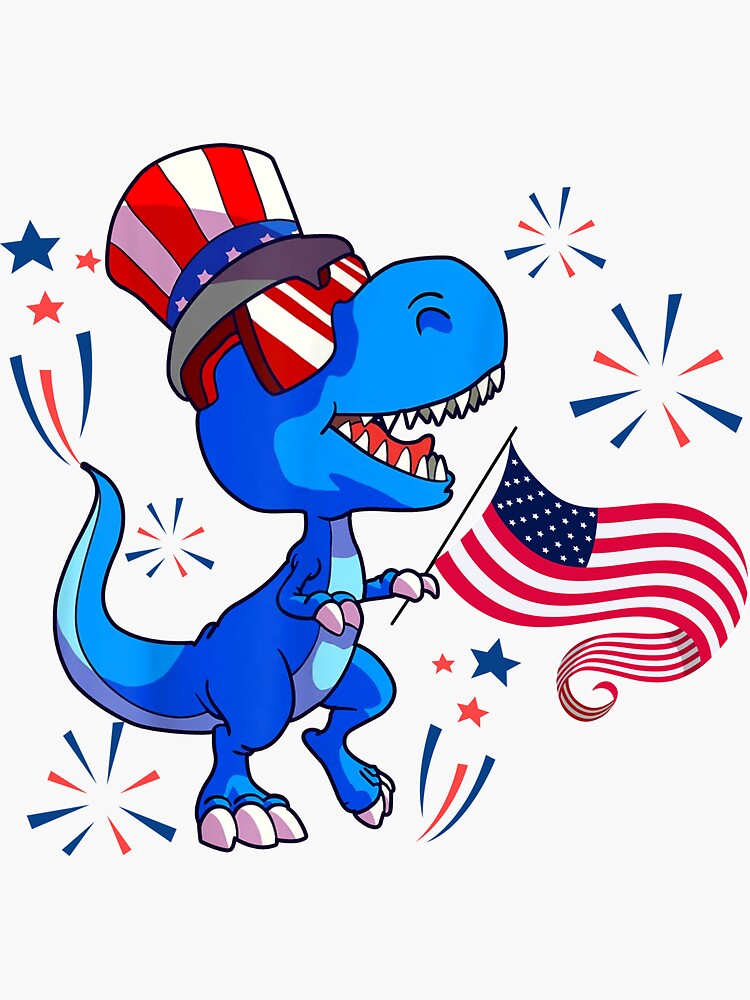 "Dinosaur 4th of July Shirt USA Flag Dino Kids Boys July 4" Sticker for ...