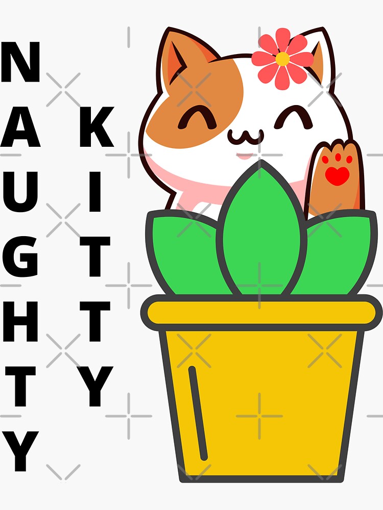 "Naughty little kitty. Cat playing with pot." Sticker for Sale by ...