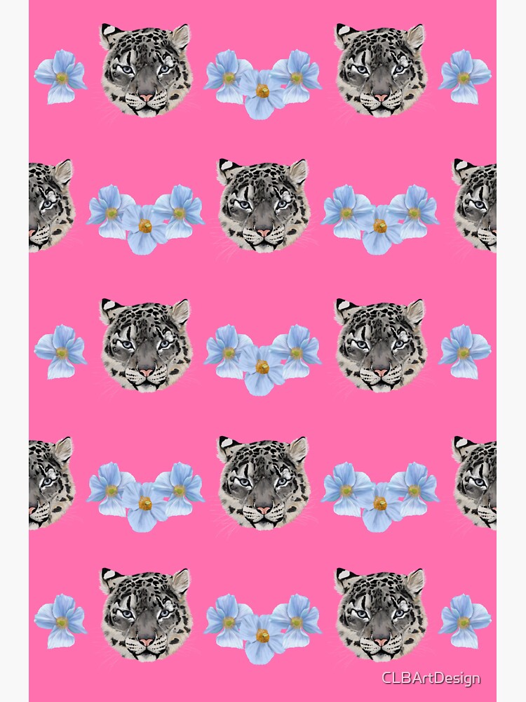 "Snow leopard and poppy pattern on pink" Sticker for Sale by ...
