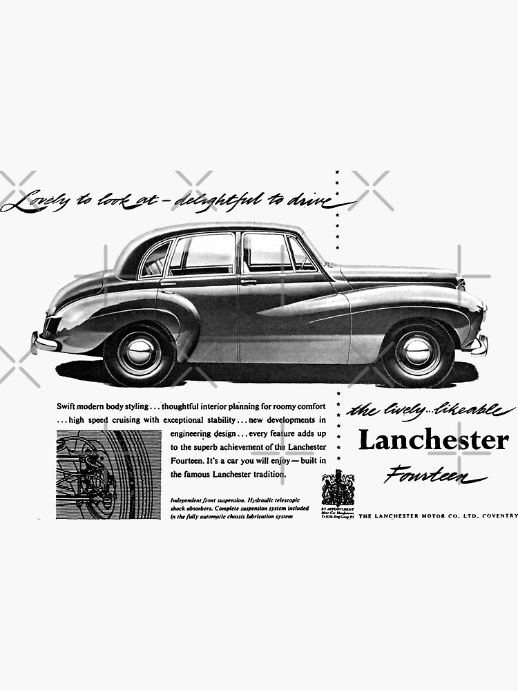 "1951 LANCHESTER FOURTEEN - ADVERT" Sticker for Sale by ThrowbackM3 ...