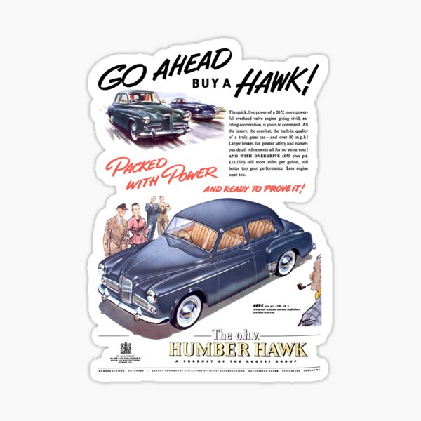 "HUMBER HAWK - ADVERT" Sticker for Sale by ThrowbackM3 | Redbubble