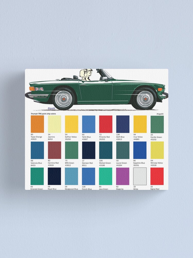 "TR6 in British Racing Green and color chart" Canvas Print for Sale by ...