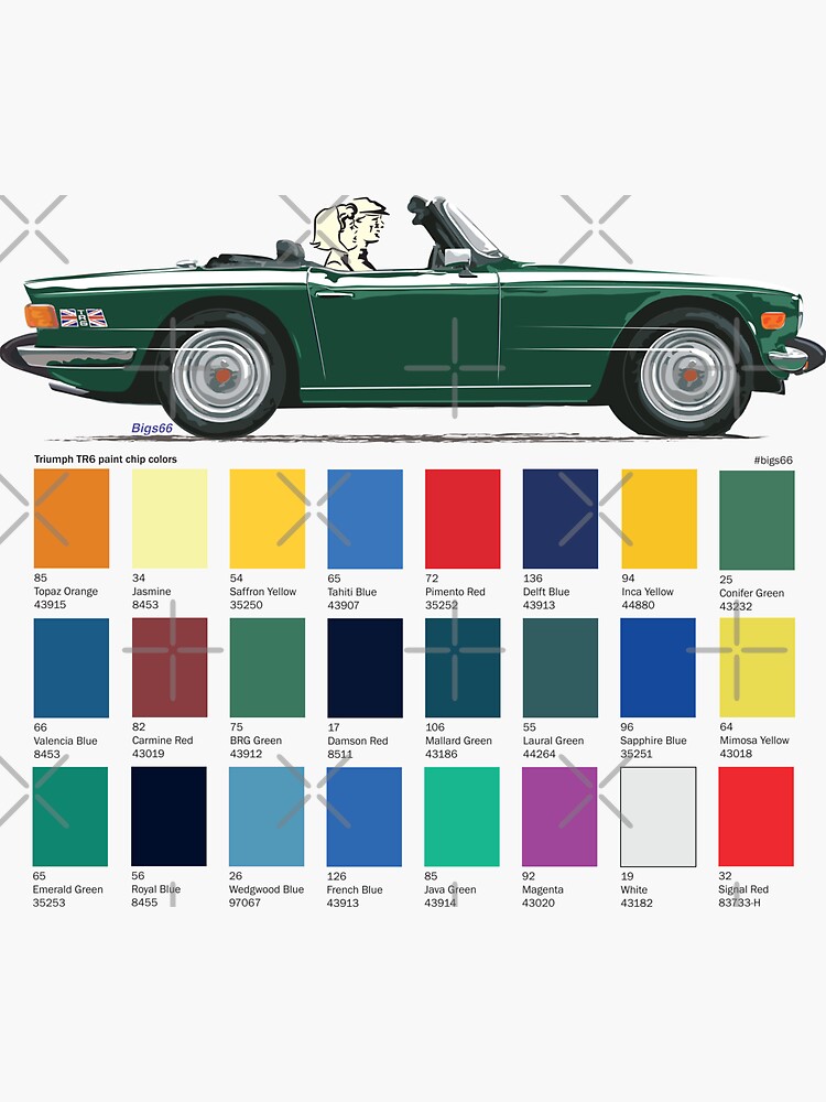 "TR6 in British Racing Green and color chart" Sticker for Sale by ...