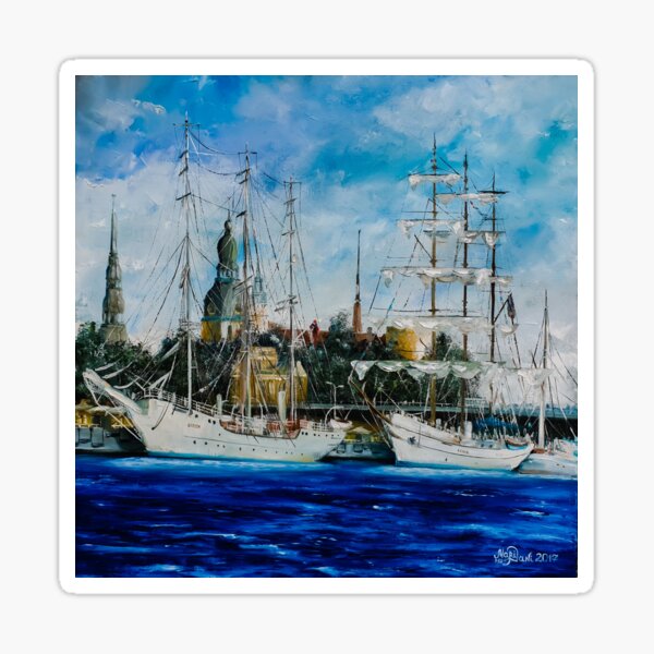 Pegatina «Vieja Riga, pintura al óleo de Marina Daniluka» de ...