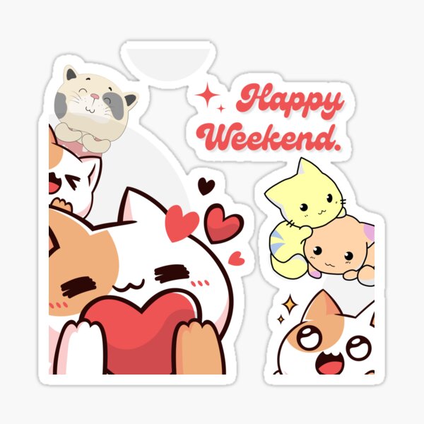 "Happy weeks with kittie" Sticker for Sale by Art-Echo | Redbubble