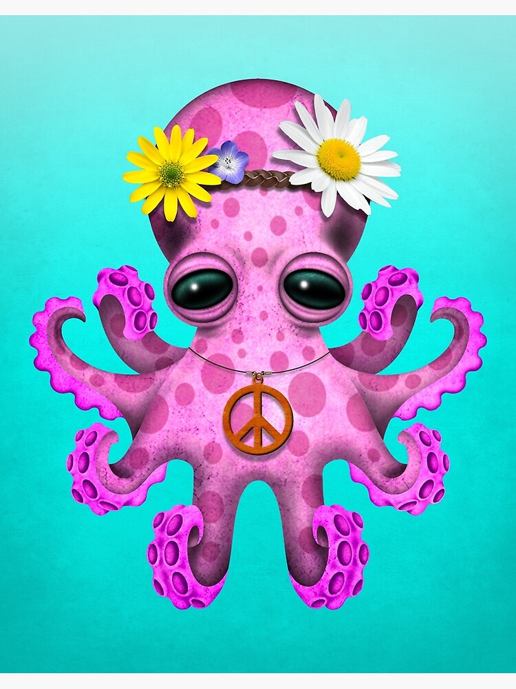 "Cute Pink Baby Octopus Hippie" Art Print by JeffBartels | Redbubble