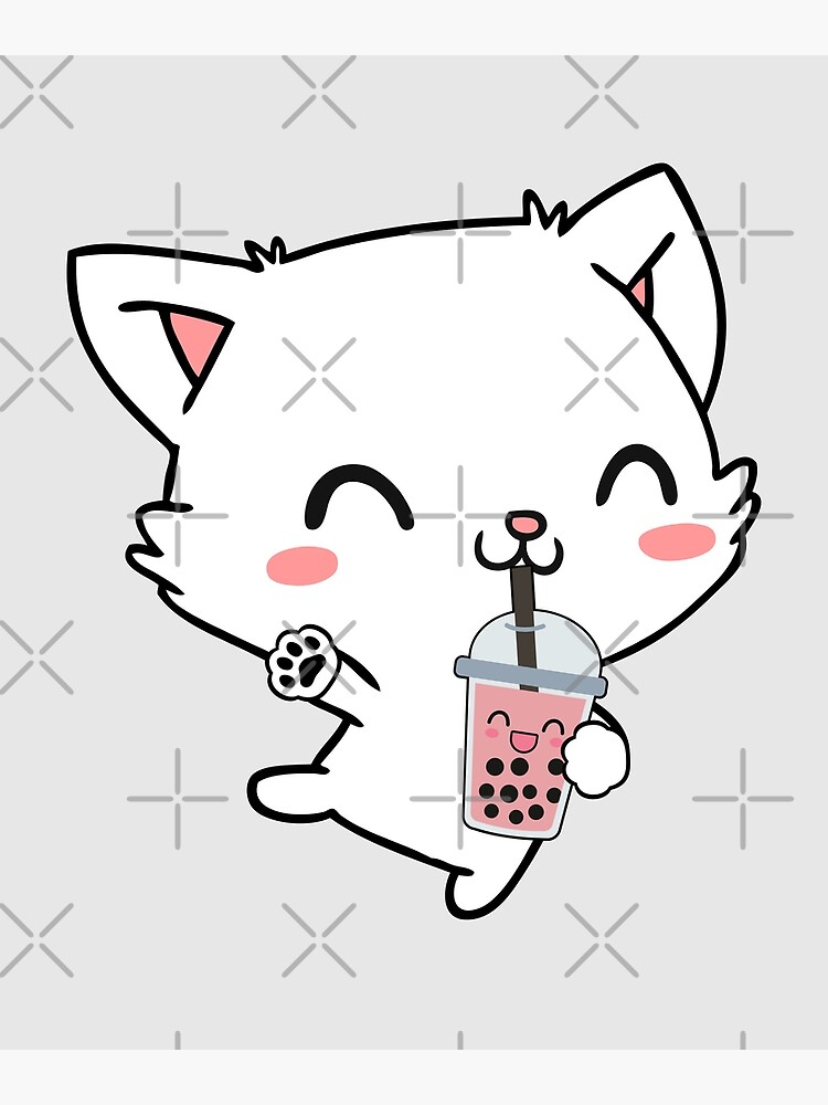 "Kawaii Cat Drinking Boba Tea " Poster for Sale by chibicreative ...