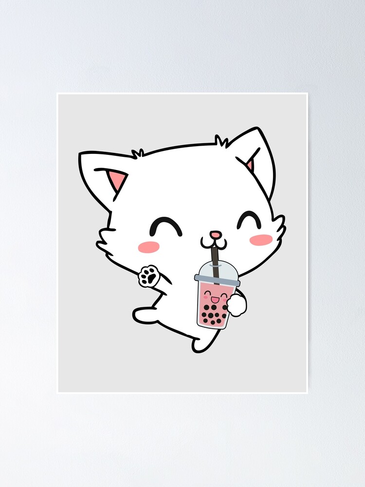 "Kawaii Cat Drinking Boba Tea " Poster for Sale by chibicreative ...