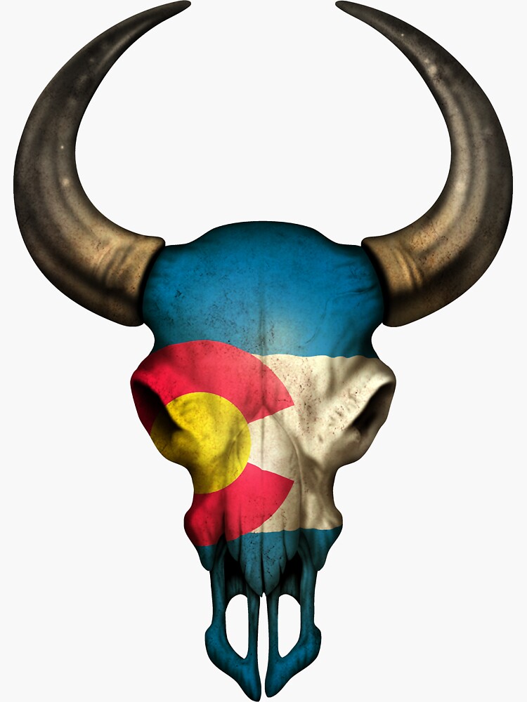 "Colorado Flag Bull Skull" Sticker by JeffBartels | Redbubble